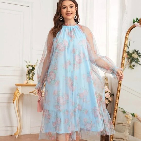 SHEIN | Dresses | Mock Neck Floral Print Mess Dress | Poshmark